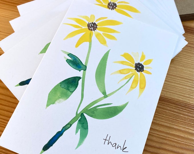 Black Eyed Susan Thank You Note Cards - Watercolor Botanical Boxed ...