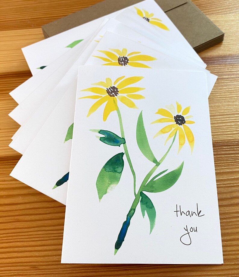 Black Eyed Susan Thank You Note Cards Watercolor Botanical - Etsy