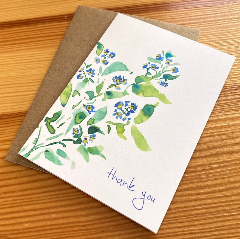 Forget-me-not Watercolor Thank You Cards - Botanical Floral, Box of 8 ...