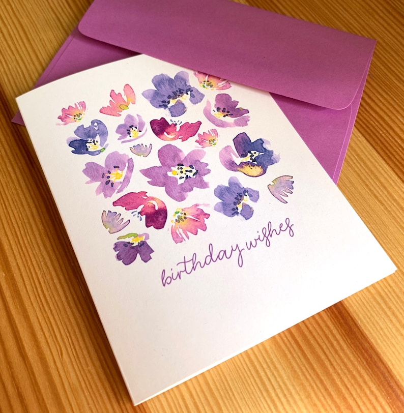 Purple Geranium Birthday Card Watercolor Flower Birthday - Etsy