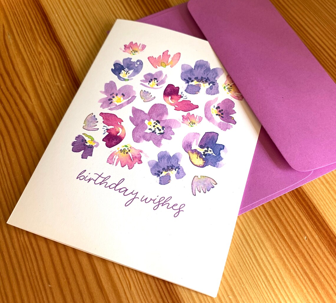 Purple Geranium Birthday Card Watercolor Flower Birthday - Etsy