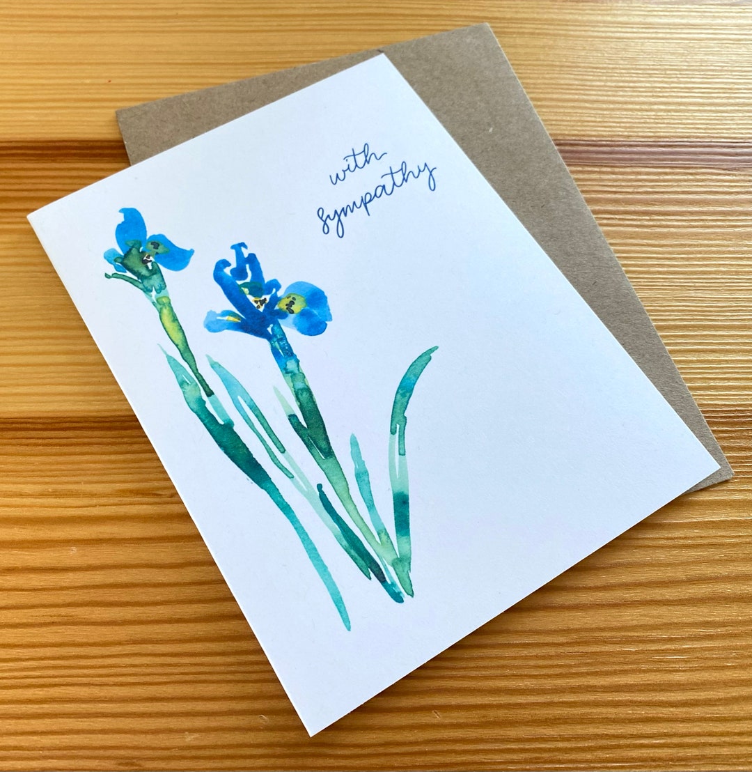 With Sympathy Blue Iris Card - Watercolor Floral Condolence Note Card ...