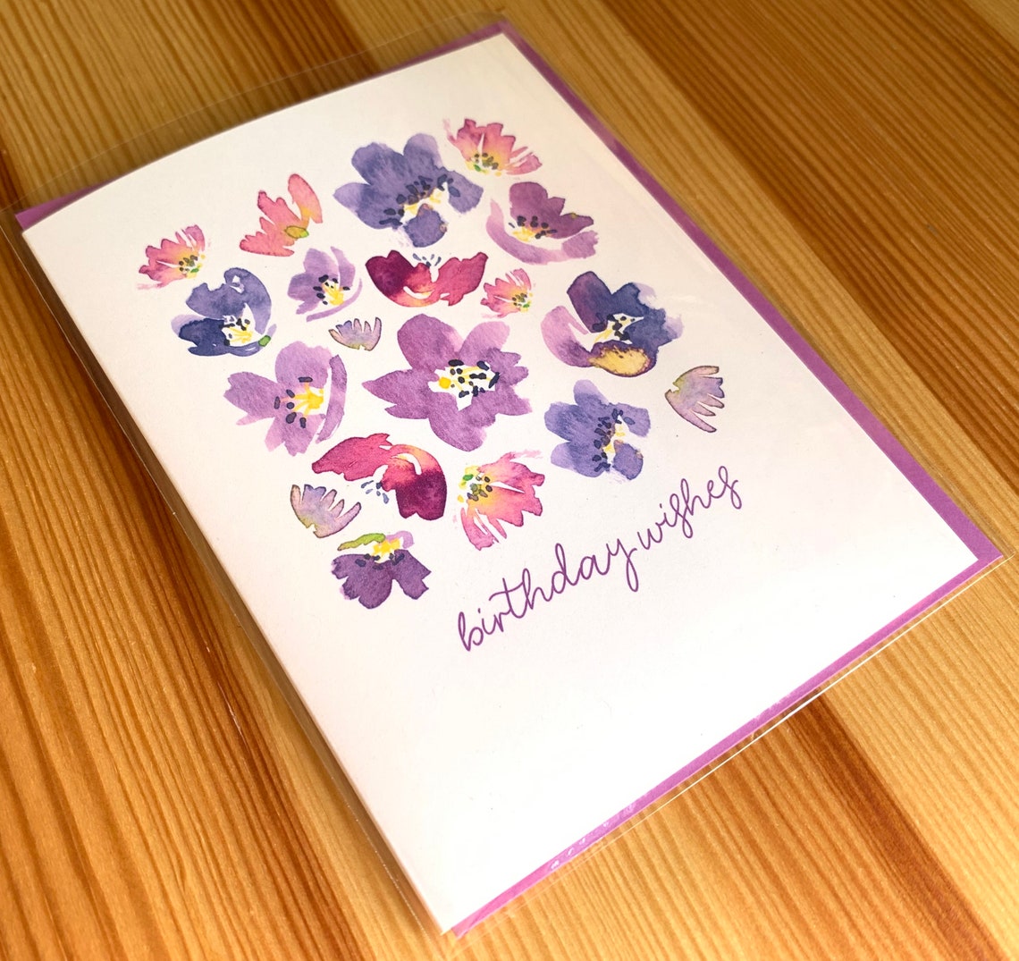 Purple Geranium Birthday Card Watercolor Flower Birthday - Etsy
