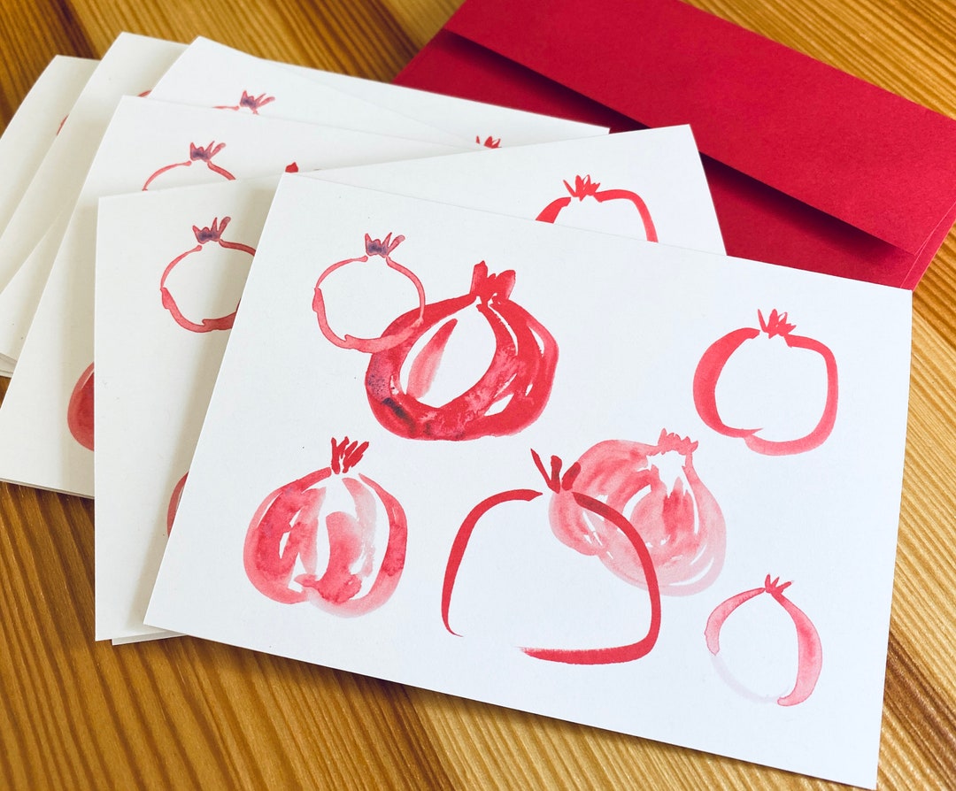 Watercolor Pomegranate Note Cards: Rosh Hashanah Cards, Box of 8 - Etsy