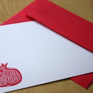 Hand Printed Red Pomegranate Flat Note Stationery Fruit Note Cards Set ...