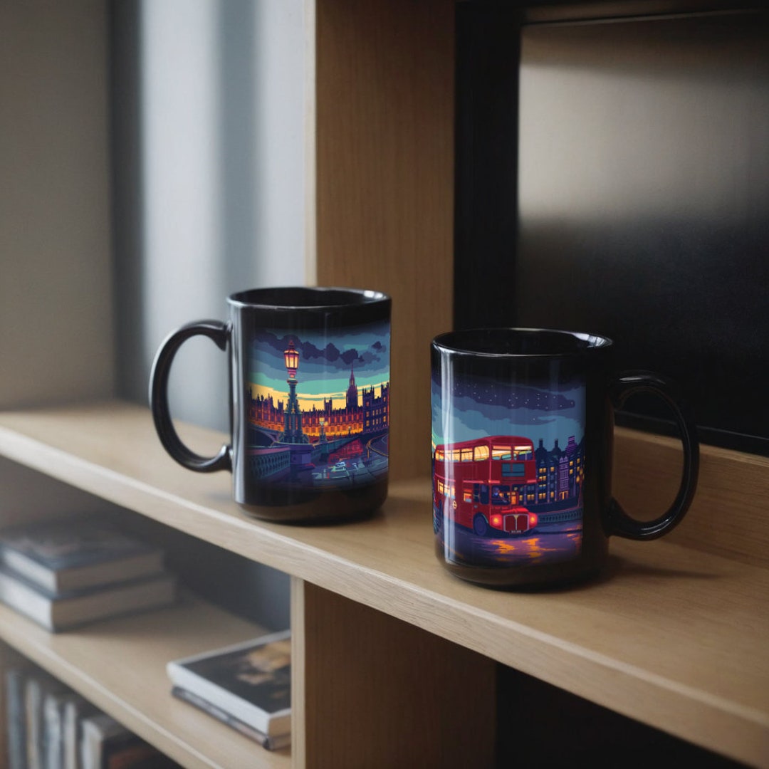 London Bus Mug 8-bit Pixel Art Retro Style Coffee Cup British Souvenir ...