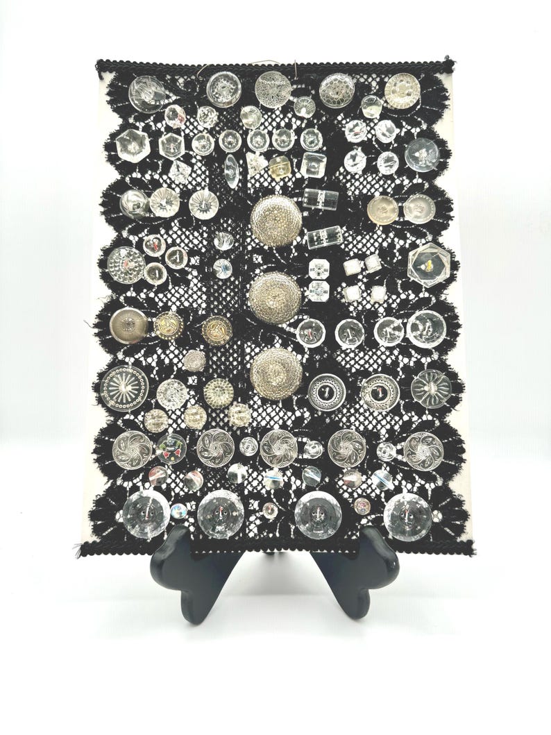 Handmade Button Art Collection on Black Lace – 80+ Unique Buttons - Etsy