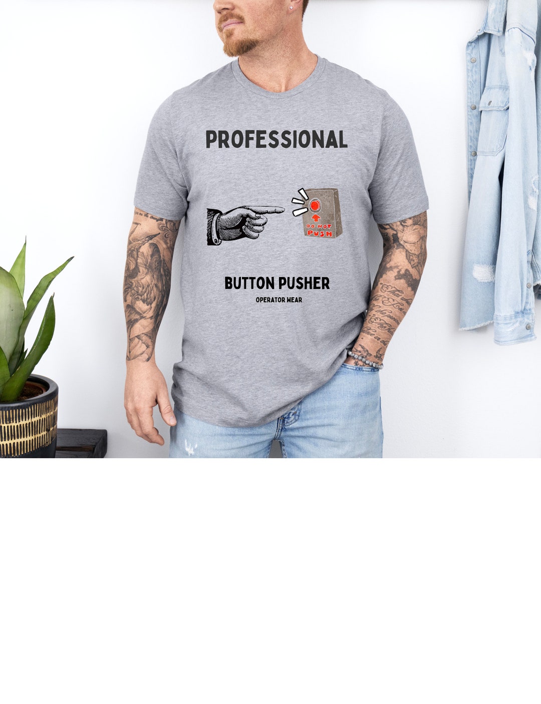Bella Canvas-professional Button Pusher Shirt-blue Collar Shirt-funny ...