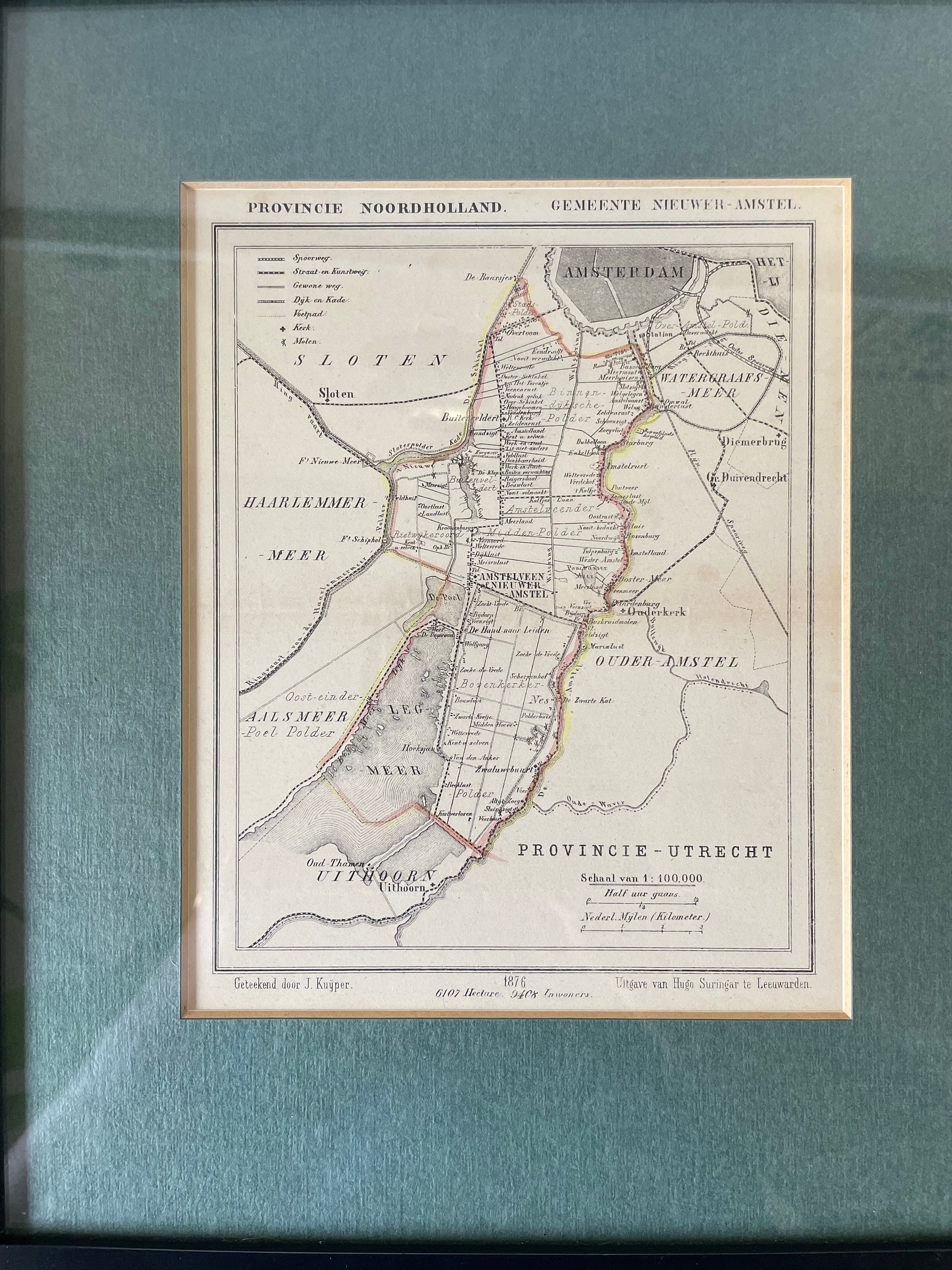 Beautiful Antique Map of North Holland and Utrecht, "municipality of ...