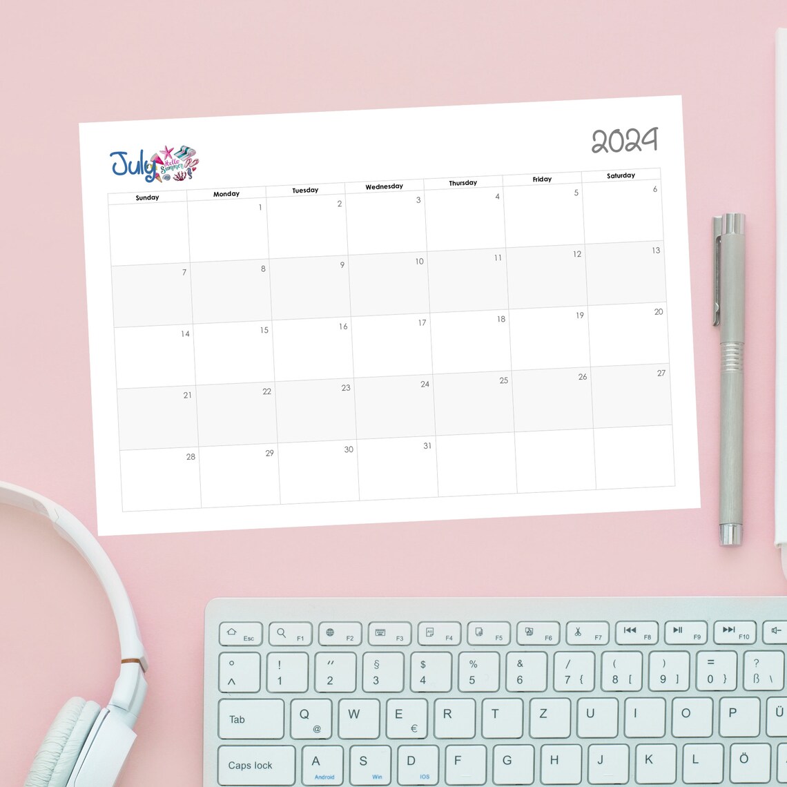 Printable Calendar 2024 | Monthly Planner | A4, A3 | Portrait and ...