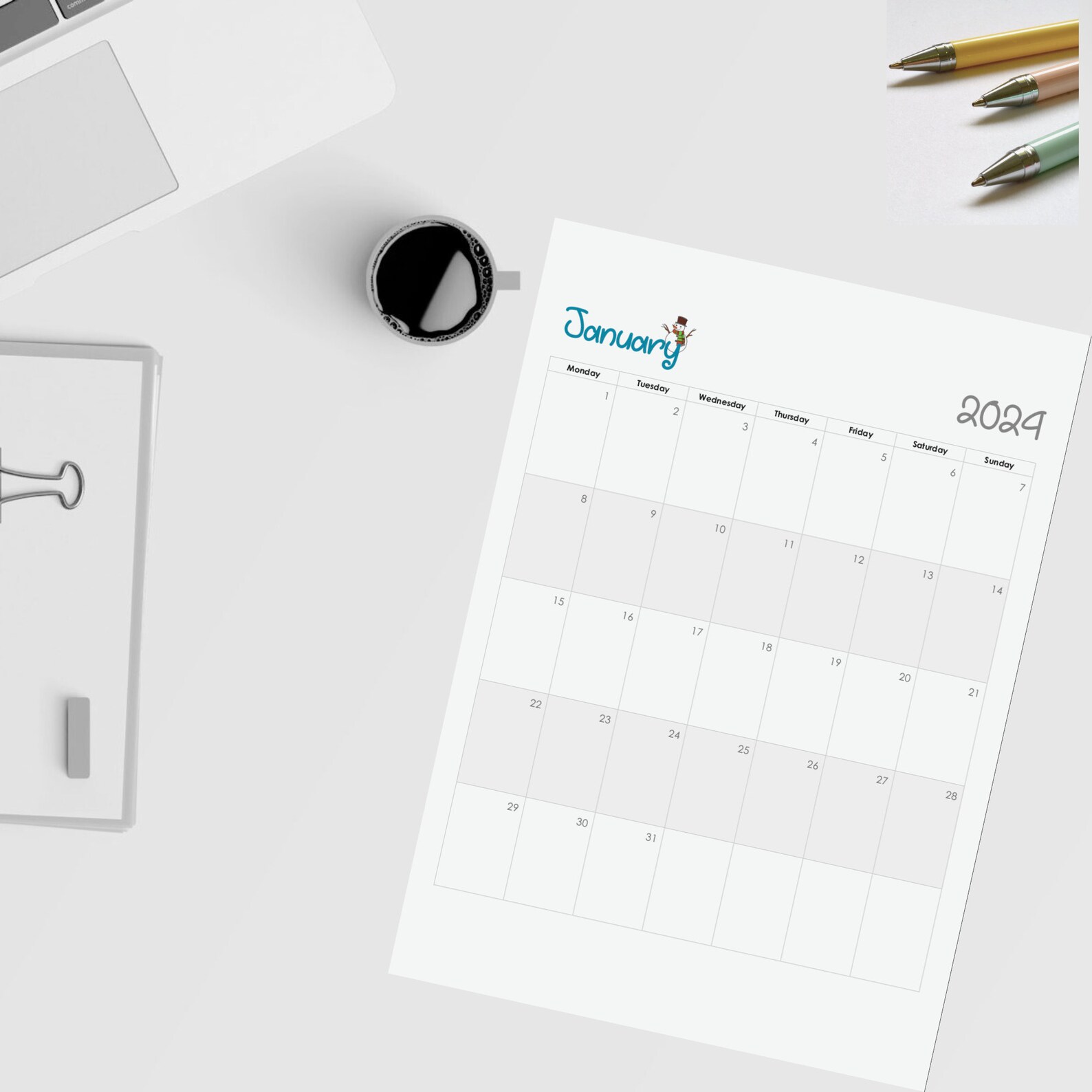 Printable Calendar 2024 | Monthly Planner | A4, A3 | Portrait and ...