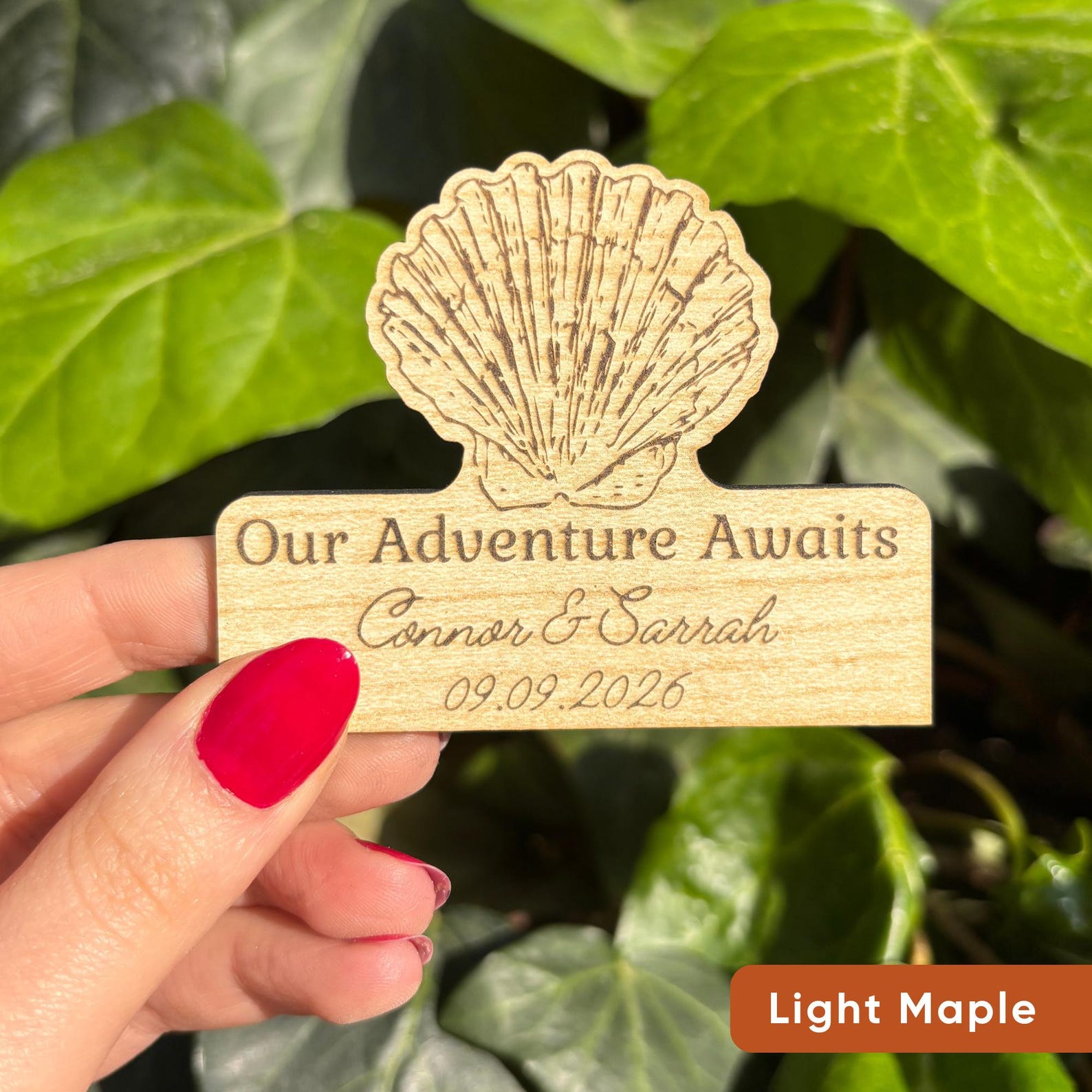 Seashell Save the Date Magnet: Beach Wedding Favor, Engraved Wood - Etsy