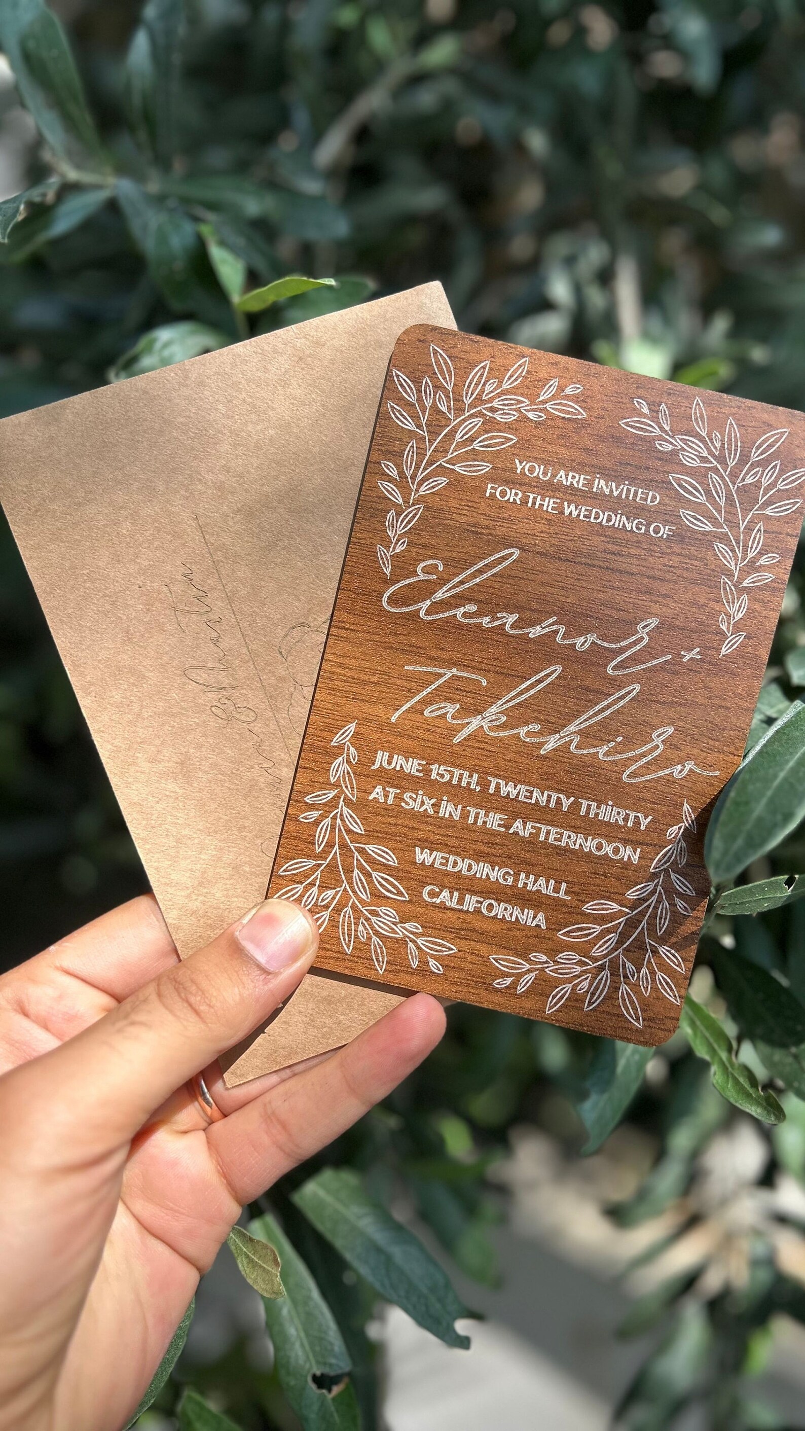 Personalized Walnut Wood Wedding Invitation: Rustic Engraved Save the ...