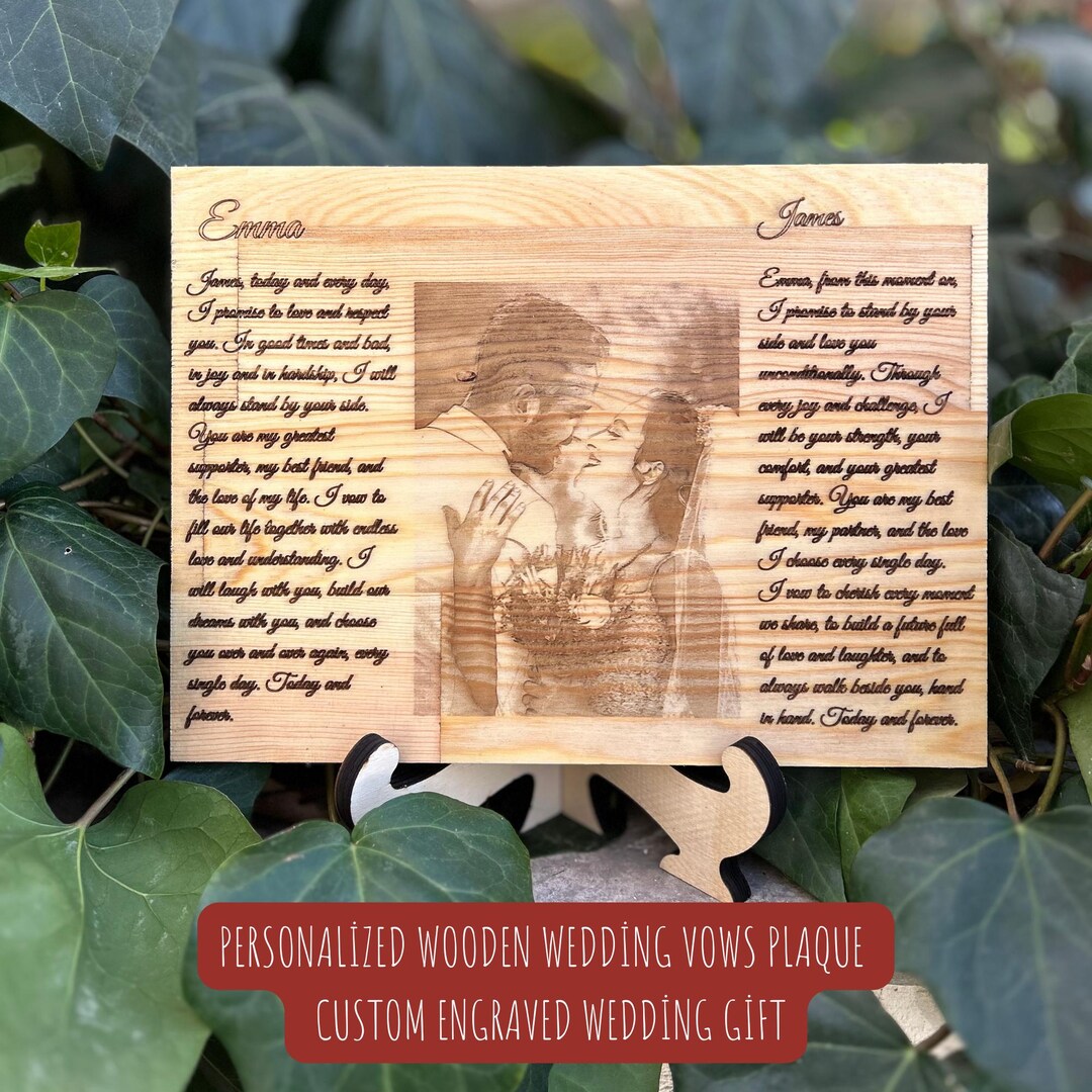 Personalized Wedding Vow Plaque - Custom Engraved Wood Sign With Photo ...