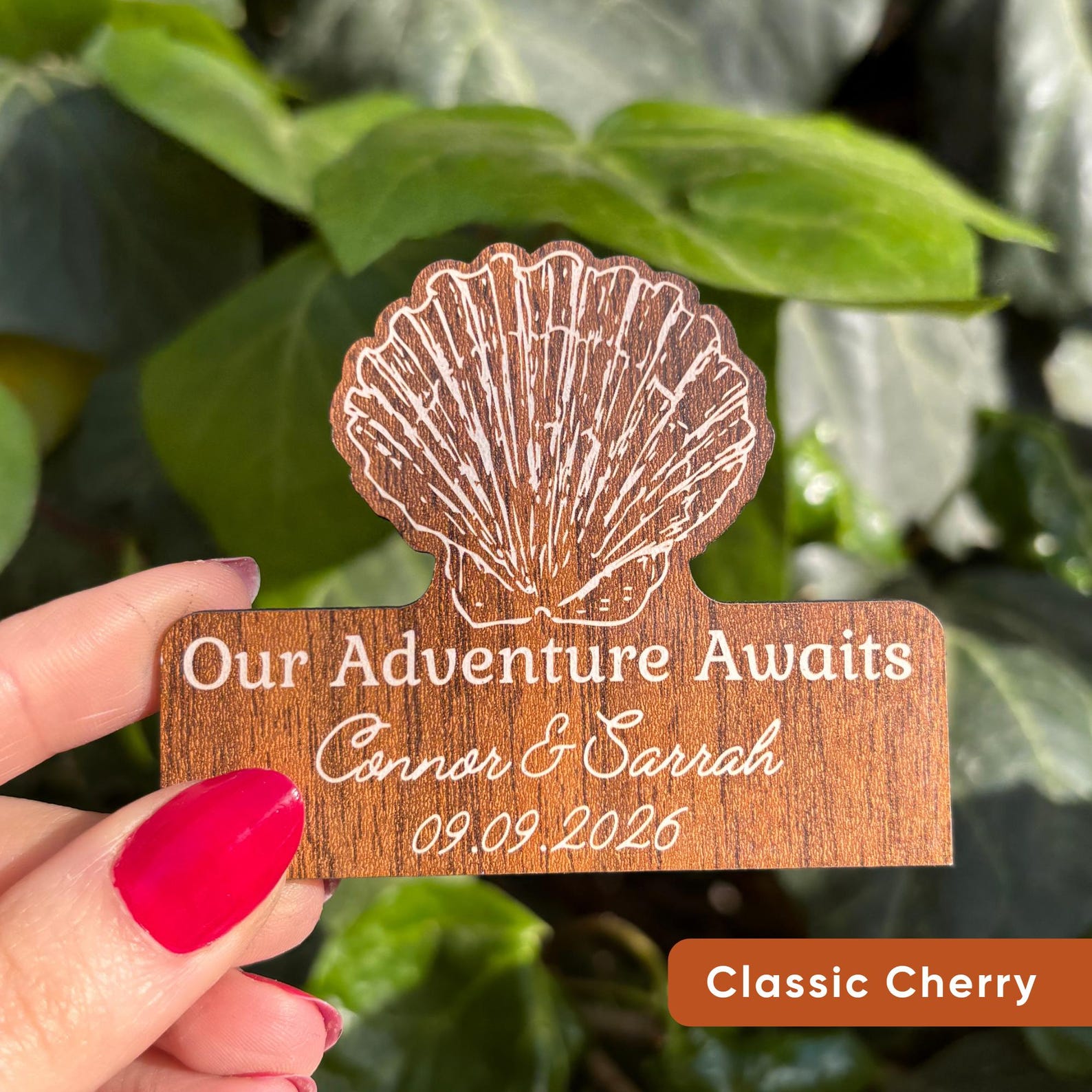 Seashell Save the Date Magnet: Beach Wedding Favor, Engraved Wood - Etsy