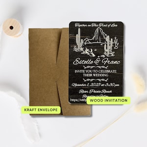 Rustic Desert Wedding Invitation - Wooden Save the Date With Cactus ...