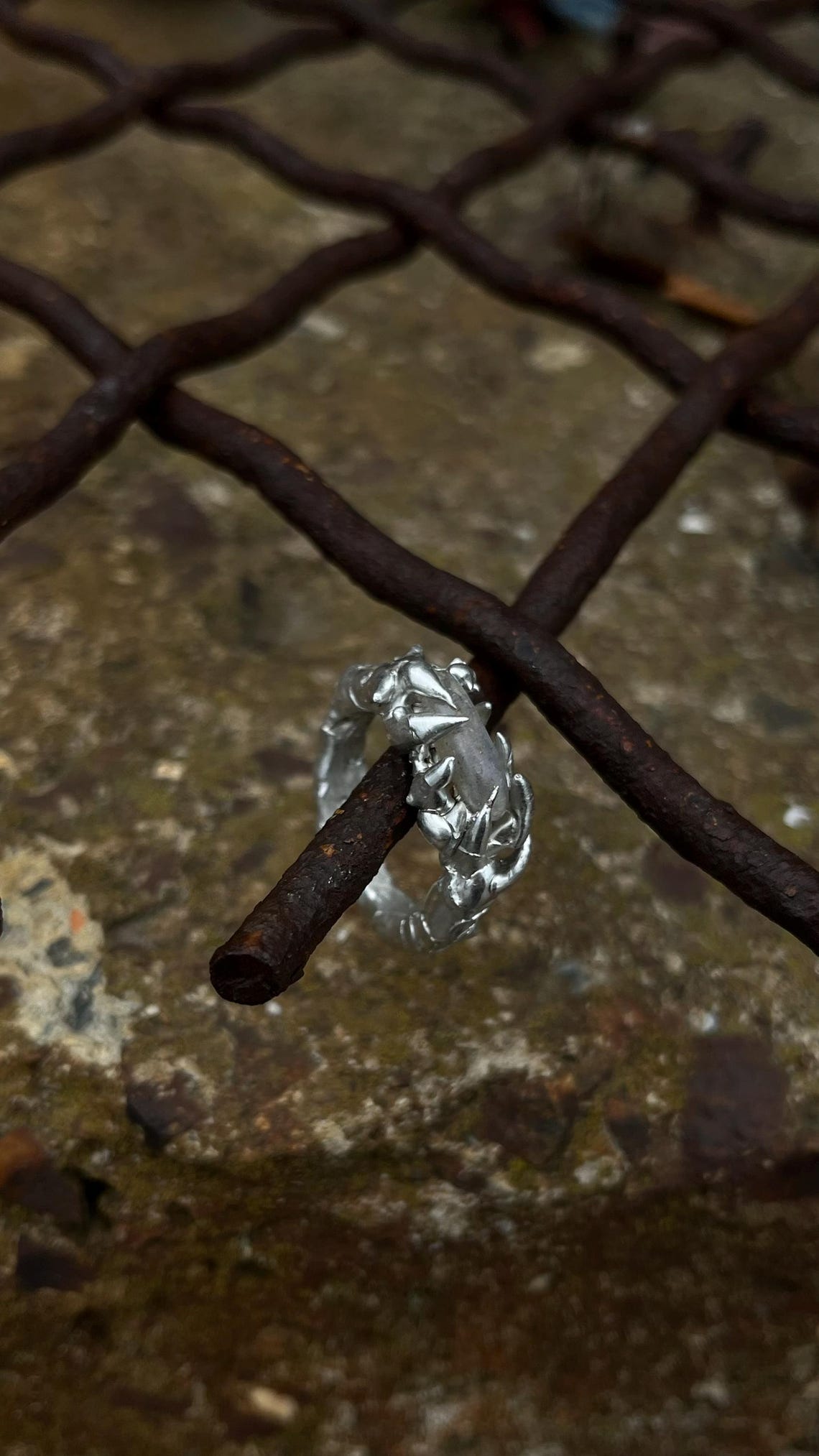 Raw Spiky Liquid Metal Gothic Ring With Gray Moonstone, Handmade Dark ...