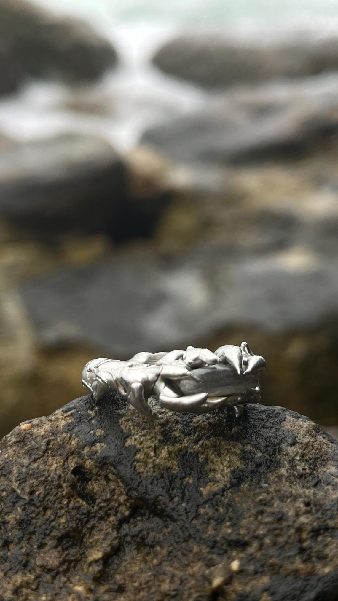 Raw Spiky Liquid Metal Gothic Ring With Gray Moonstone, Handmade Dark ...