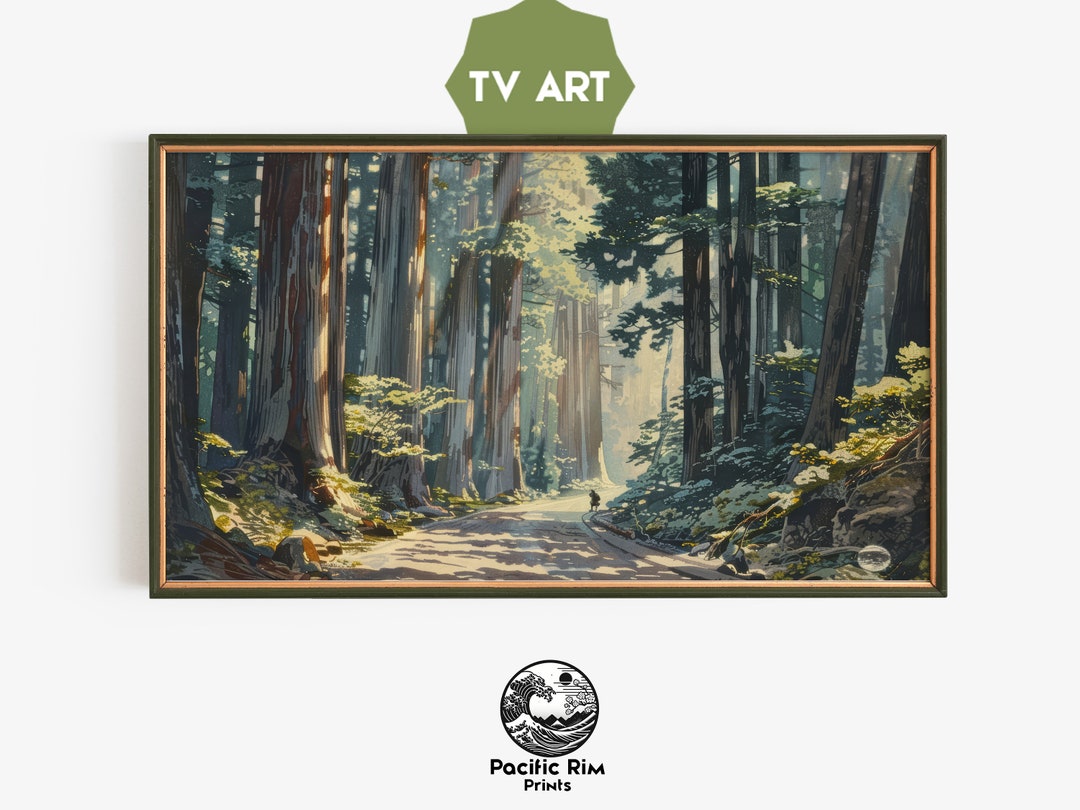 Great Forest Vintage Woodblock Print, Redwood Trees, Sunlight Filtering ...