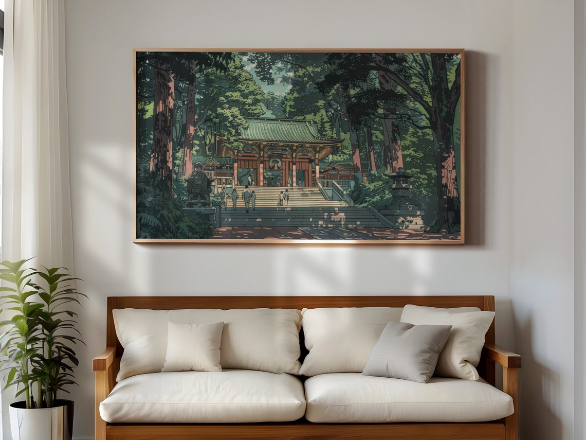 Forest Temple Painting, Rustic Wall Decor, Handmade Nature Art, Cabin ...