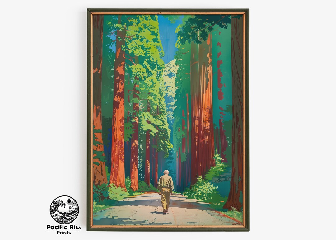 Vintage Woodblock Print, Wall Art Home Decor, Nature Artwork, Redwood ...