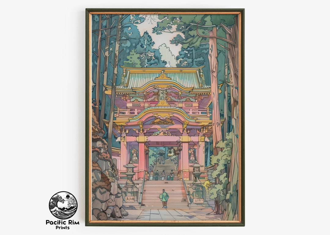 Japanese Shrine Art, Traditional Temple Painting, Nature Scene Wall ...