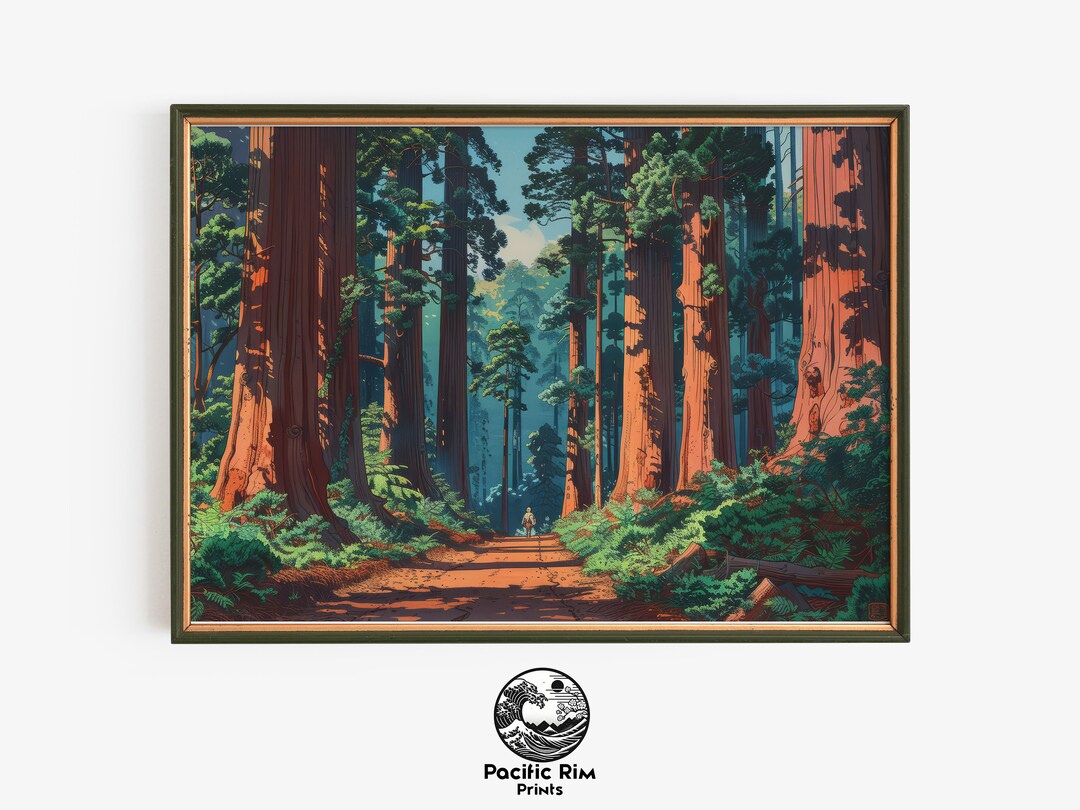 Redwood Tree Wall Decor, Japan Forest Art, Vintage Nature Print, Home ...