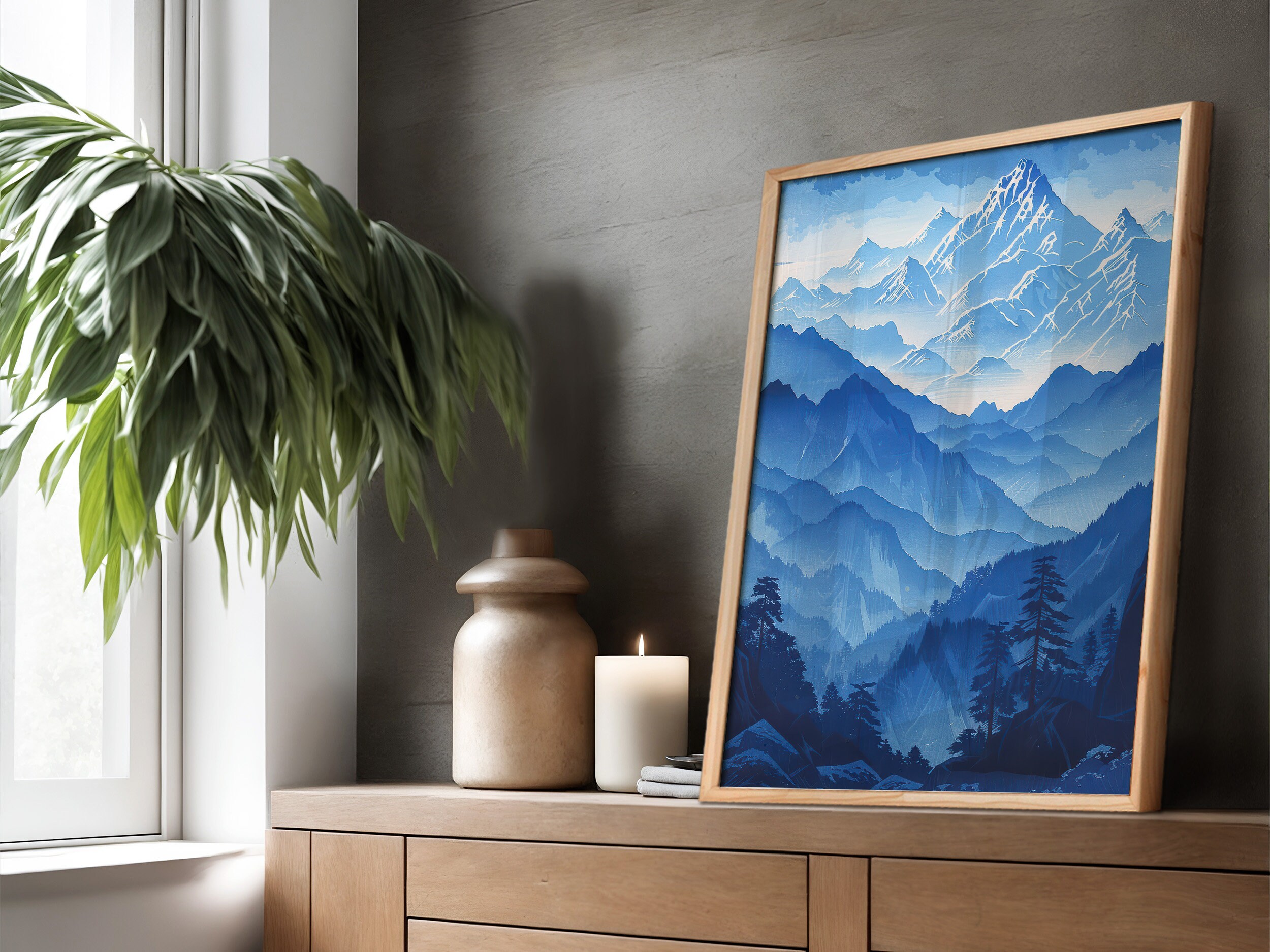 Himalayan Alpine Valley Painting, Mountain Landscape Art, Nature Wall ...