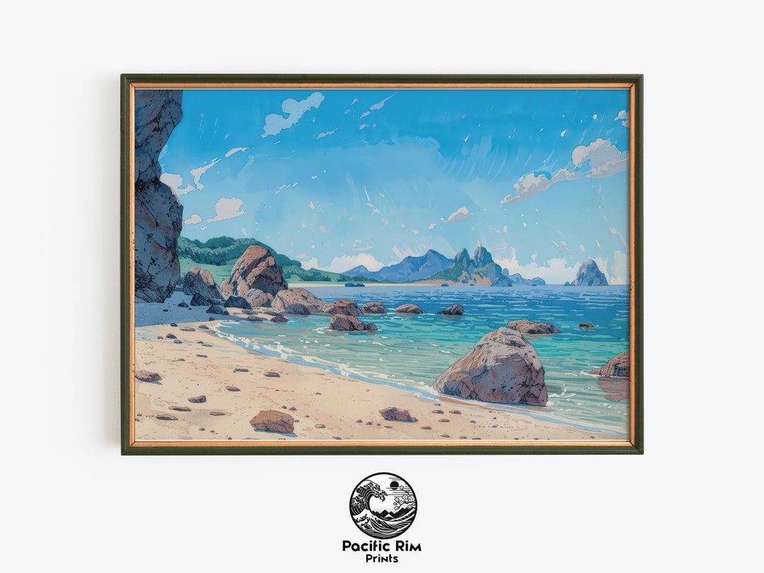 Sunny Coastal Beach Scene Print, Ocean View Wall Art, Summer Home Decor ...
