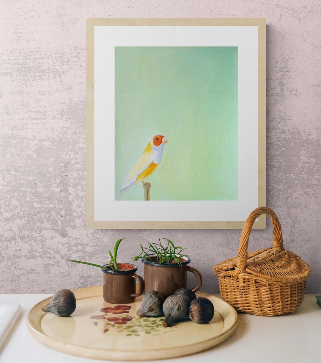 Bird on a Perch Framed Print of Original Oil Painting Lady Gouldian ...