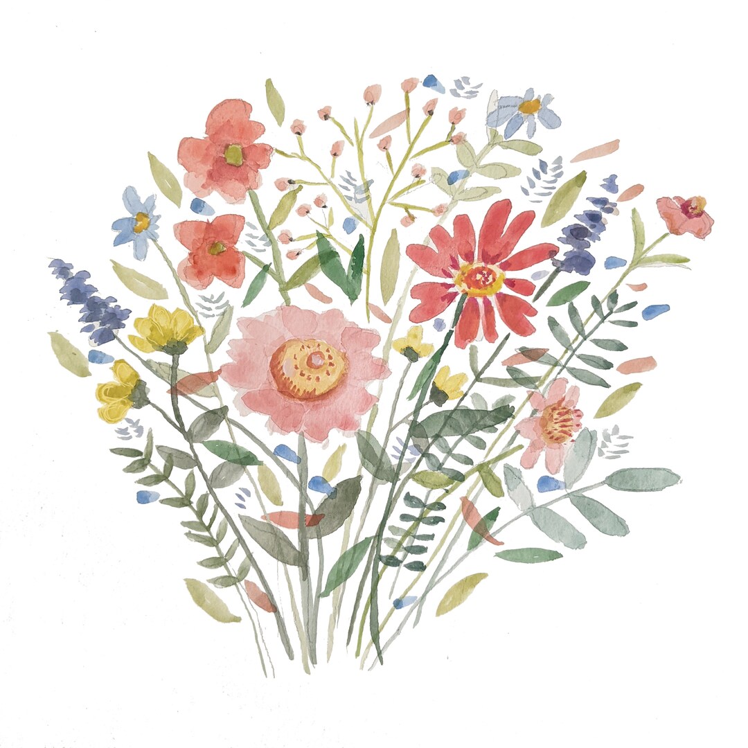 Flower Bouquet Watercolor in Bright Colors Floral Painting 8x10 Print ...