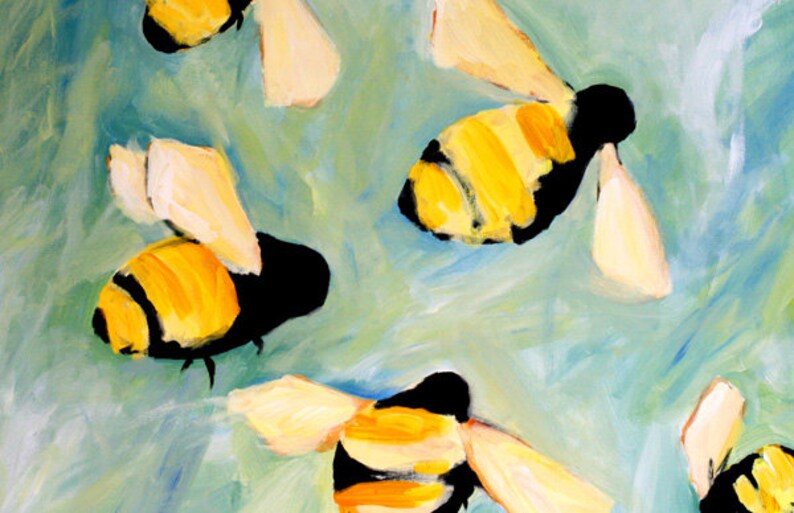 Abejas feliz arte impresión de pintura al óleo original 5x7 | Etsy