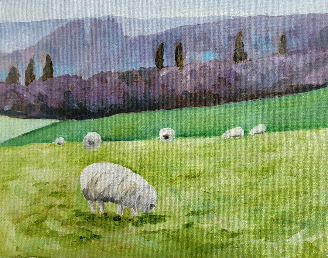 Sheep Original Oil Painting 11x14 Pastoral Sheep Painting - Etsy