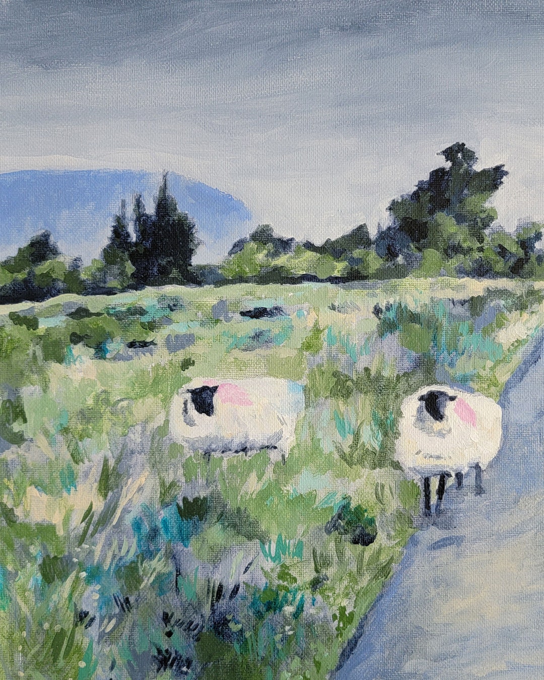 Sheep Art Print of Original Oil Painting 8.5x11 Inches Landscape ...