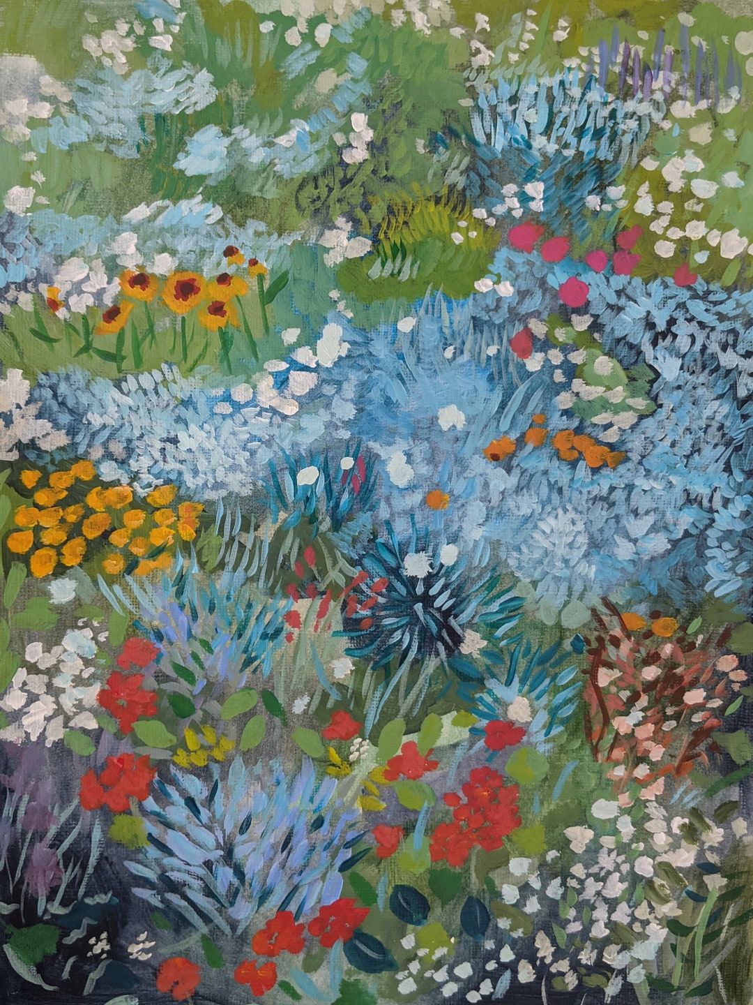 Cottage Core Botanical Print of Geraniums Grasses and Flowers - Etsy