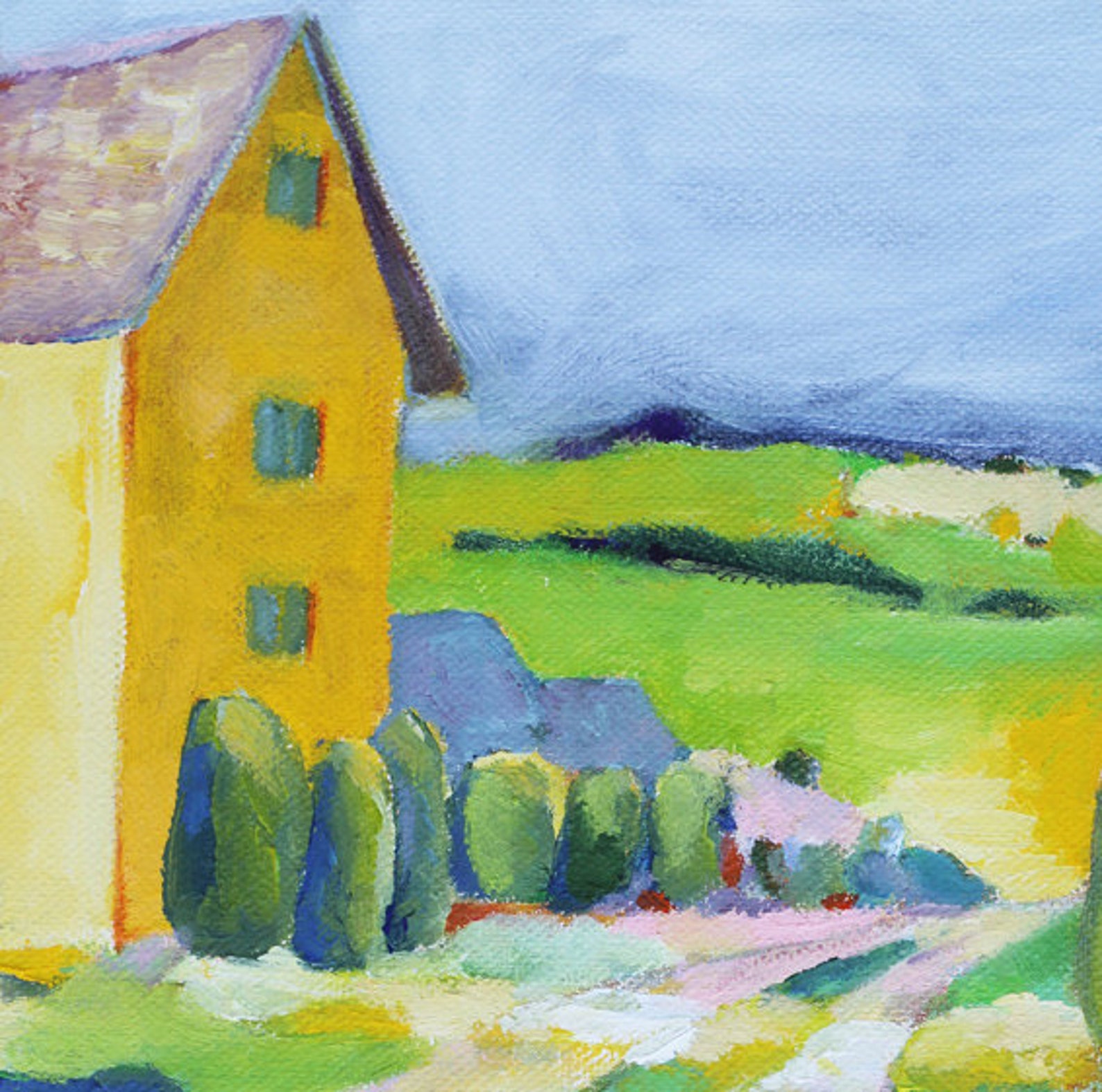 Art Print of Original Oil Painting Yellow Farm House and - Etsy