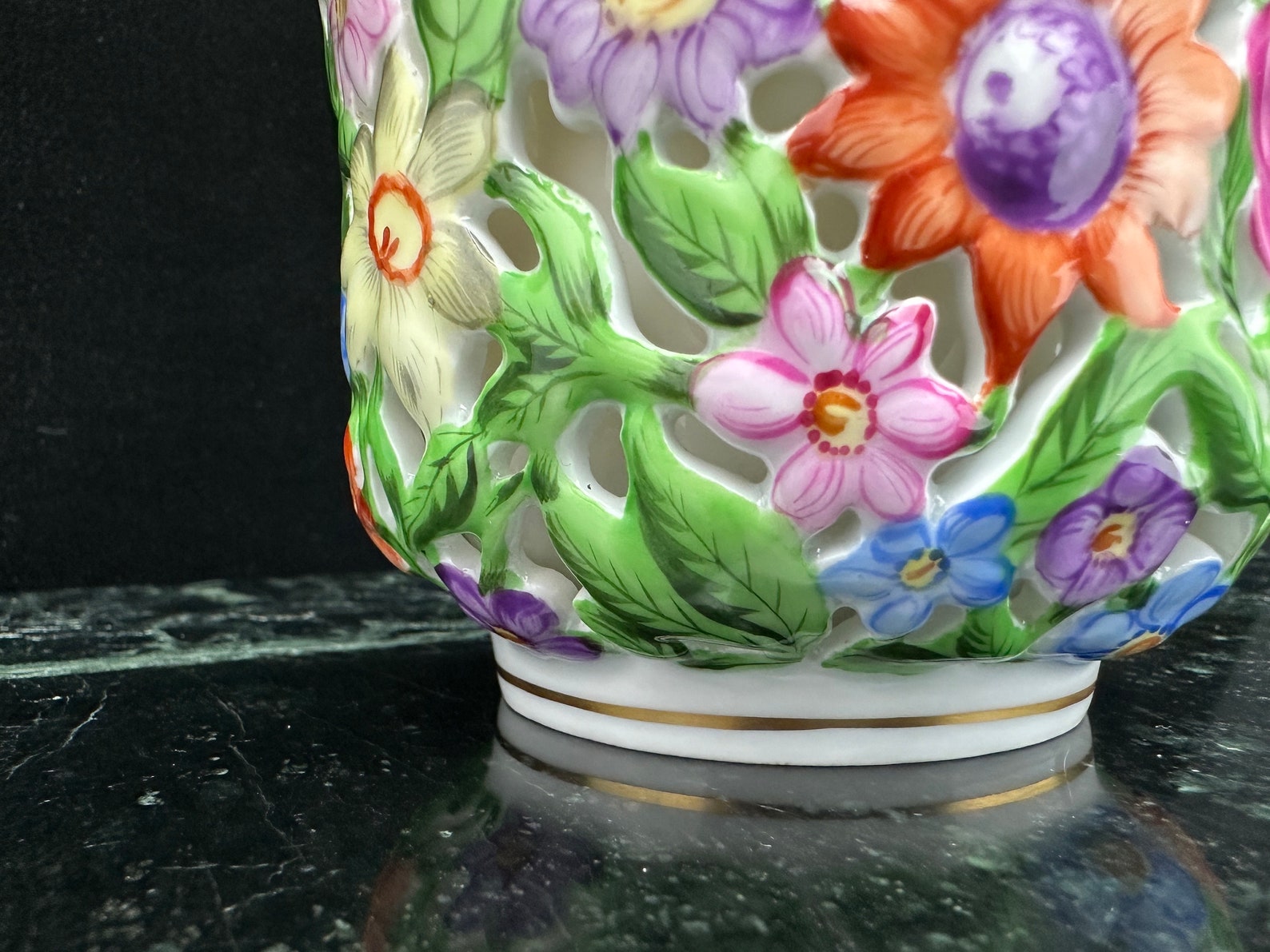 Herend Hand Painted Floral Reticulated Pierced Giftware Vase 6420 4.75 ...