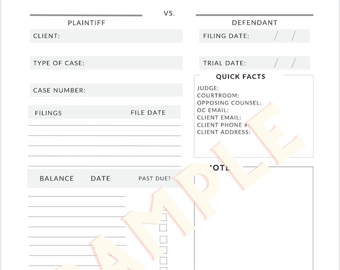 Legal Case Information Sheet, Case Summary Sheet Template Instant ...