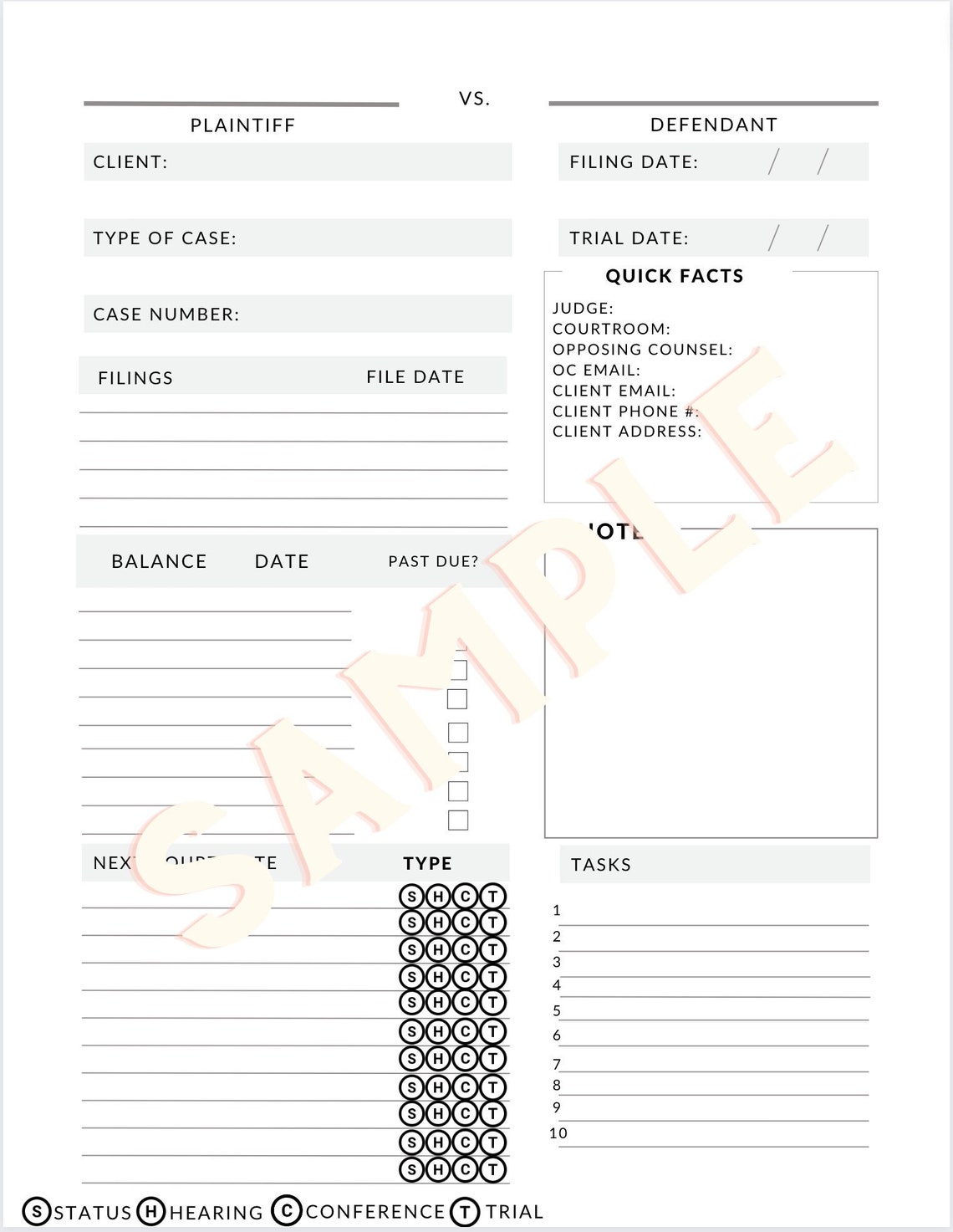 Legal Case Information Sheet, Case Summary Sheet Template - Instant ...
