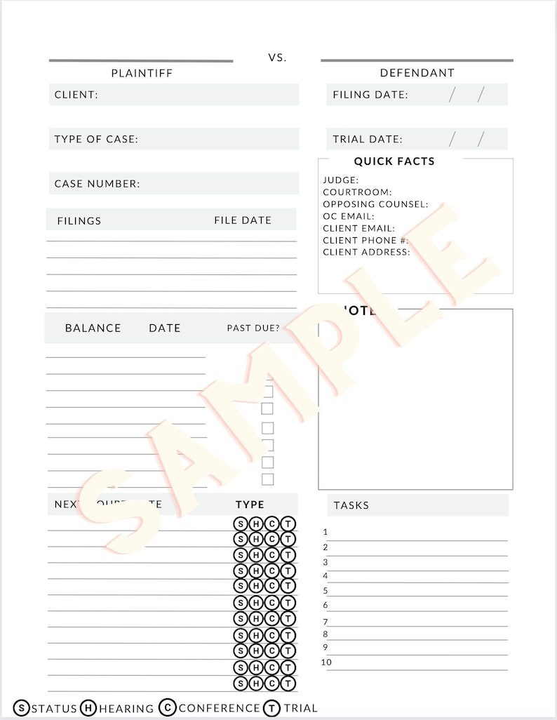 Legal Case Information Sheet, Case Summary Sheet Template - Instant ...