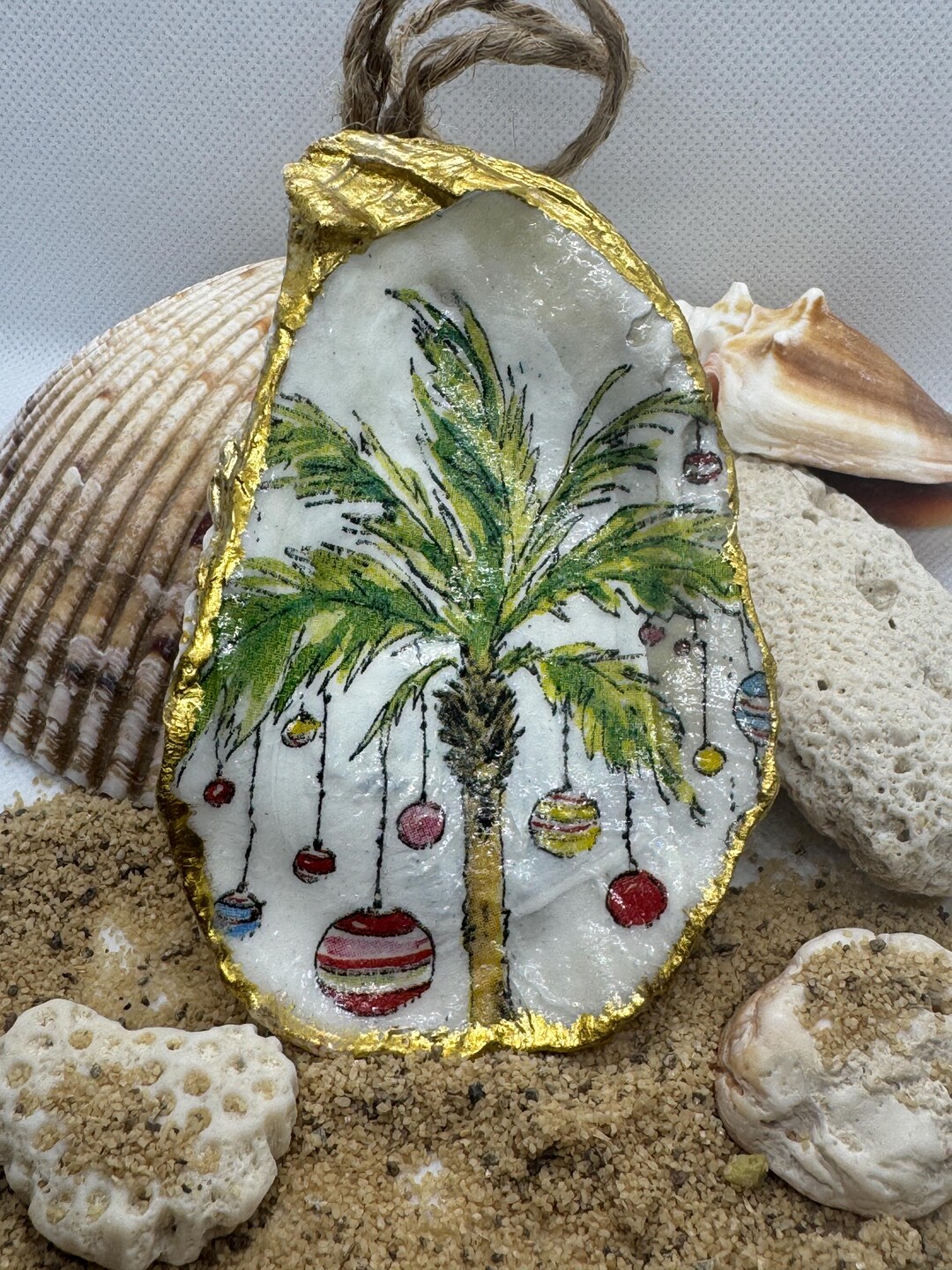 Palm Tree Christmas Ornament -oyster Ornament -beach Decor- Palm Tree ...