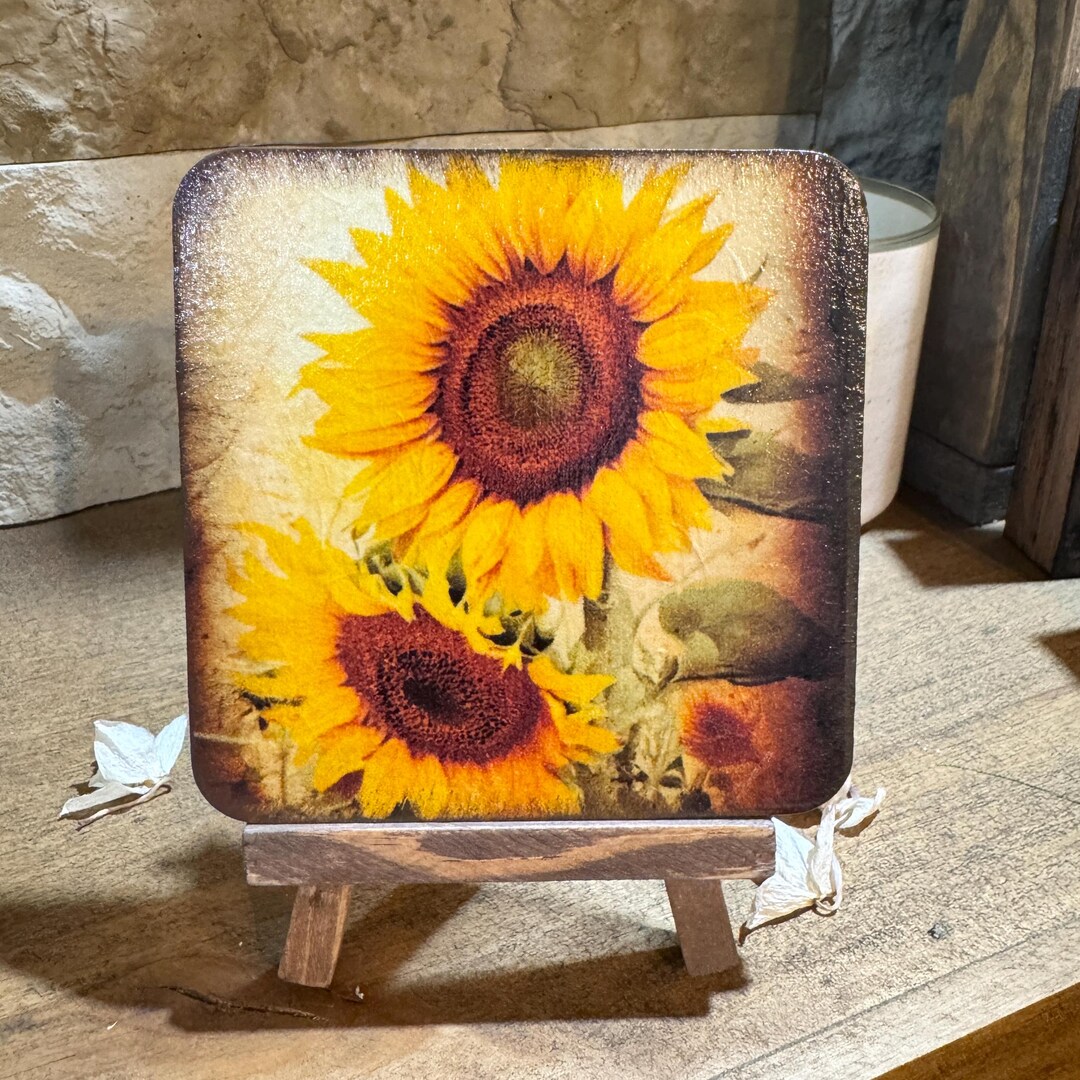 Sunflowers Mini Wood Sign With Easel, Sunflower Mini Art, Tiered Tray ...