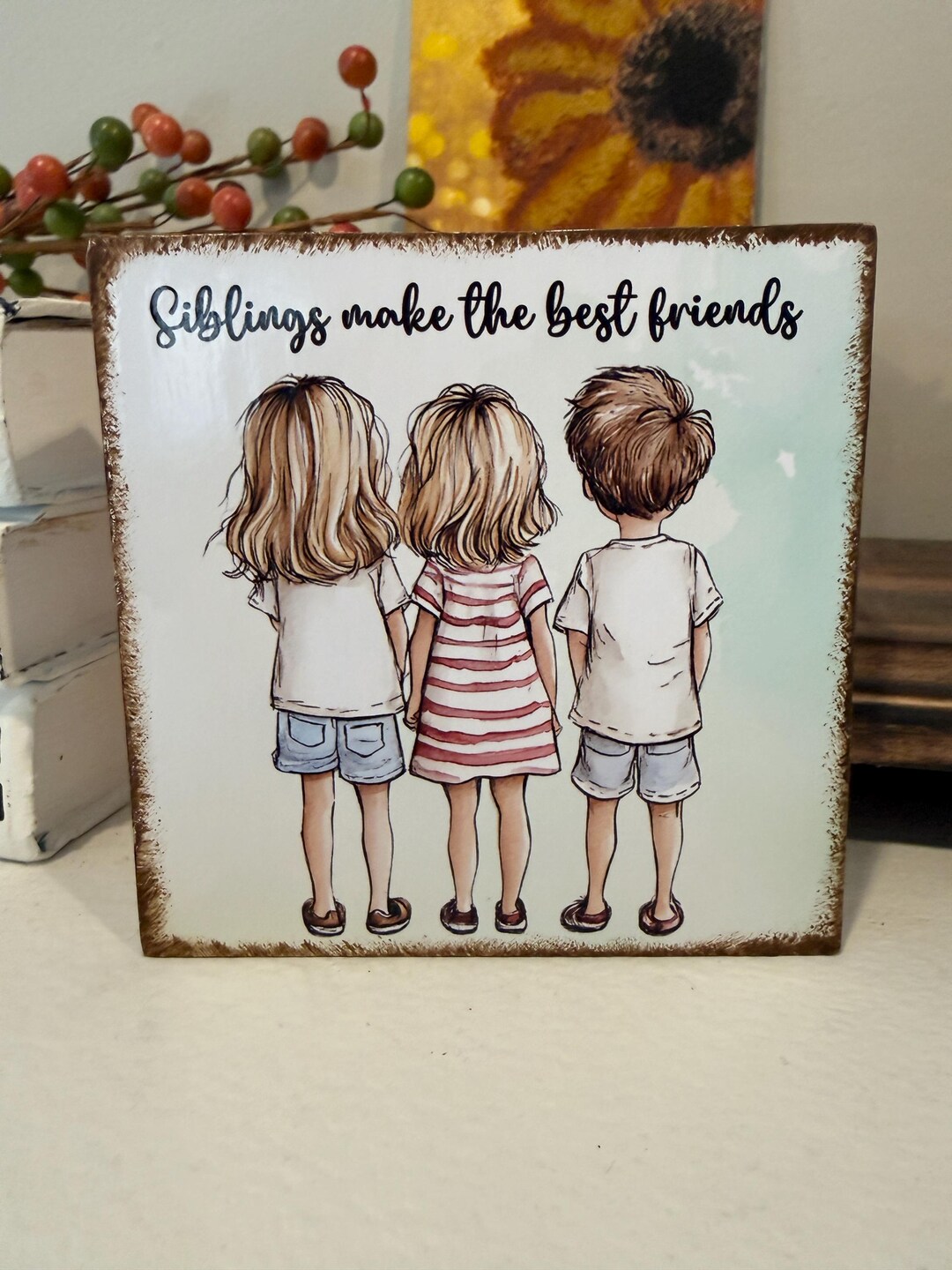 Siblings Wood Block Sign: Boho Tiered Tray Shelf Decor - Etsy