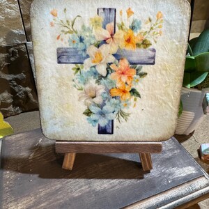 Easter Cross Mini Wood Sign With Easel, Easter Mini Art, Easter Wood ...