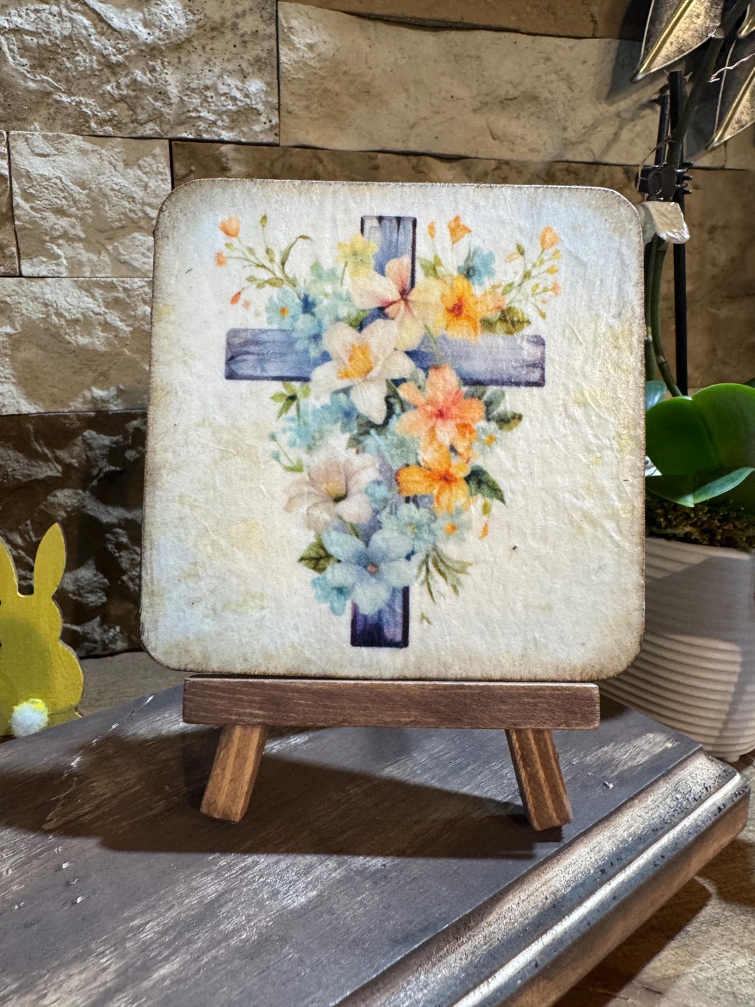 Easter Cross Mini Wood Sign With Easel, Easter Mini Art, Easter Wood ...