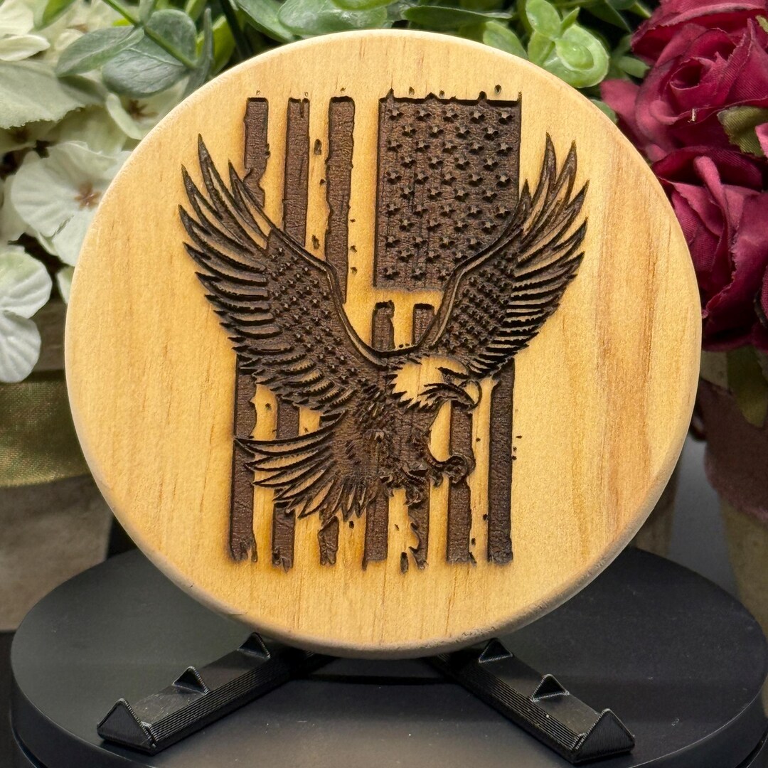 Soaring Eagle Vertical Flag Engraved Wooden Drink Coaster - Etsy