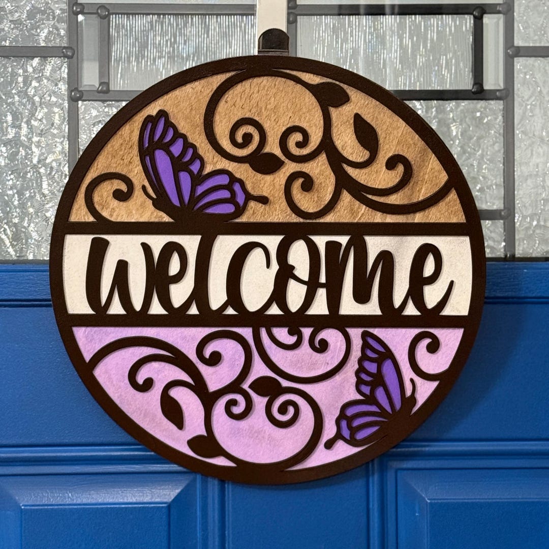 Butterfly Welcome Sign - Hand-painted Wooden Door Decor - Etsy