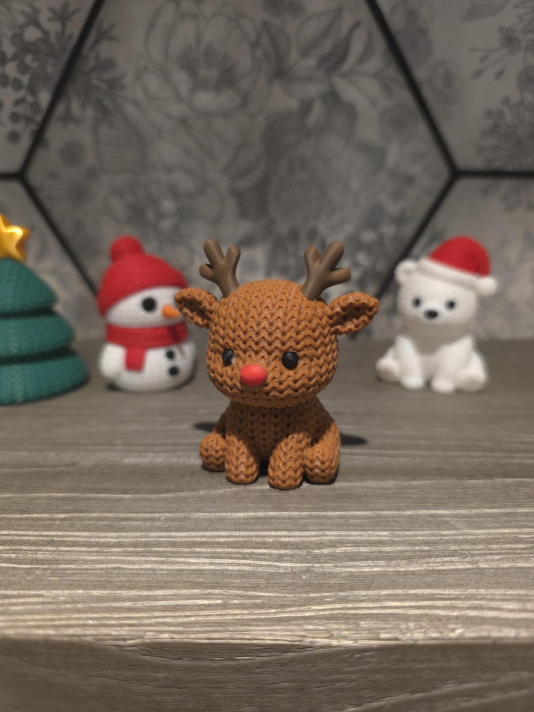 3D Printed Reindeer Figurine – Knit Texture Christmas Decor – Holiday ...