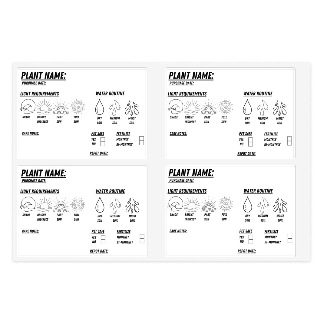 Plant Care Card Sticker Sheet, Custom Care Cards, Plant Care Tags ...