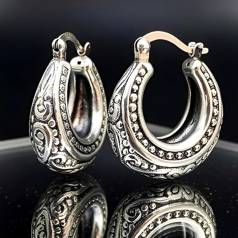 Embossed Huggie Hoops - Etsy